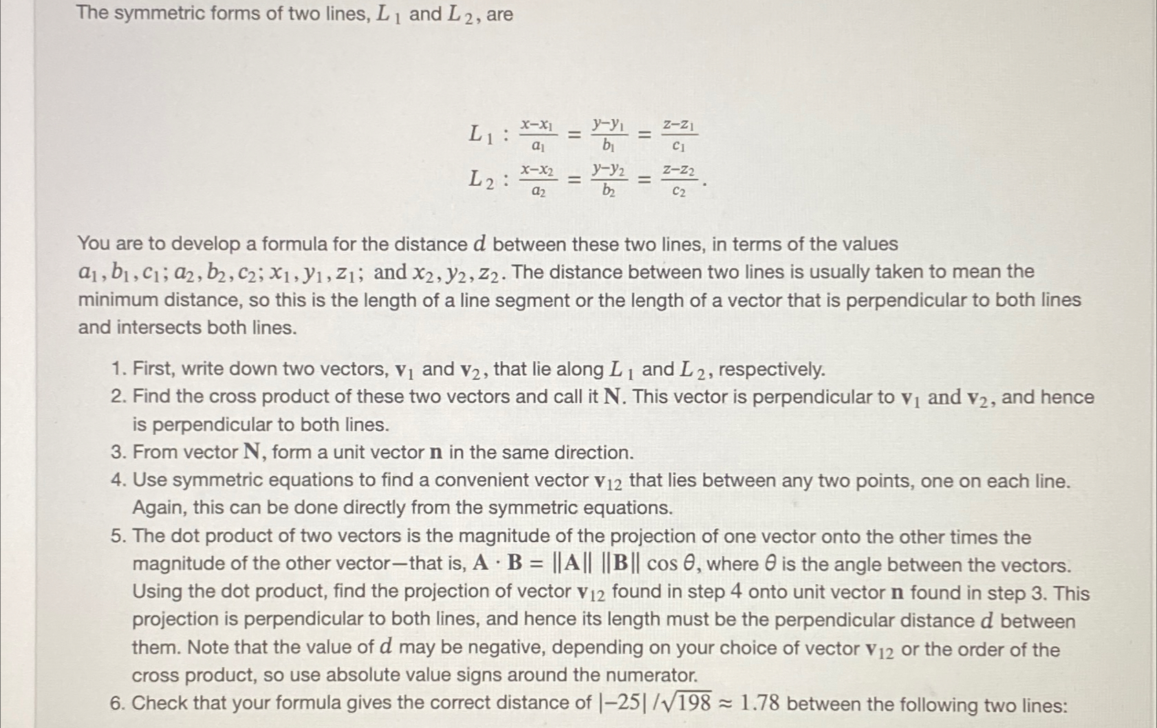 Solved The symmetric forms of two lines, L1 ﻿and L2, | Chegg.com