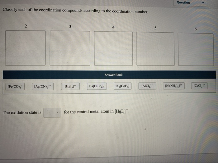 Solved Question Classify each of the coordination compounds | Chegg.com