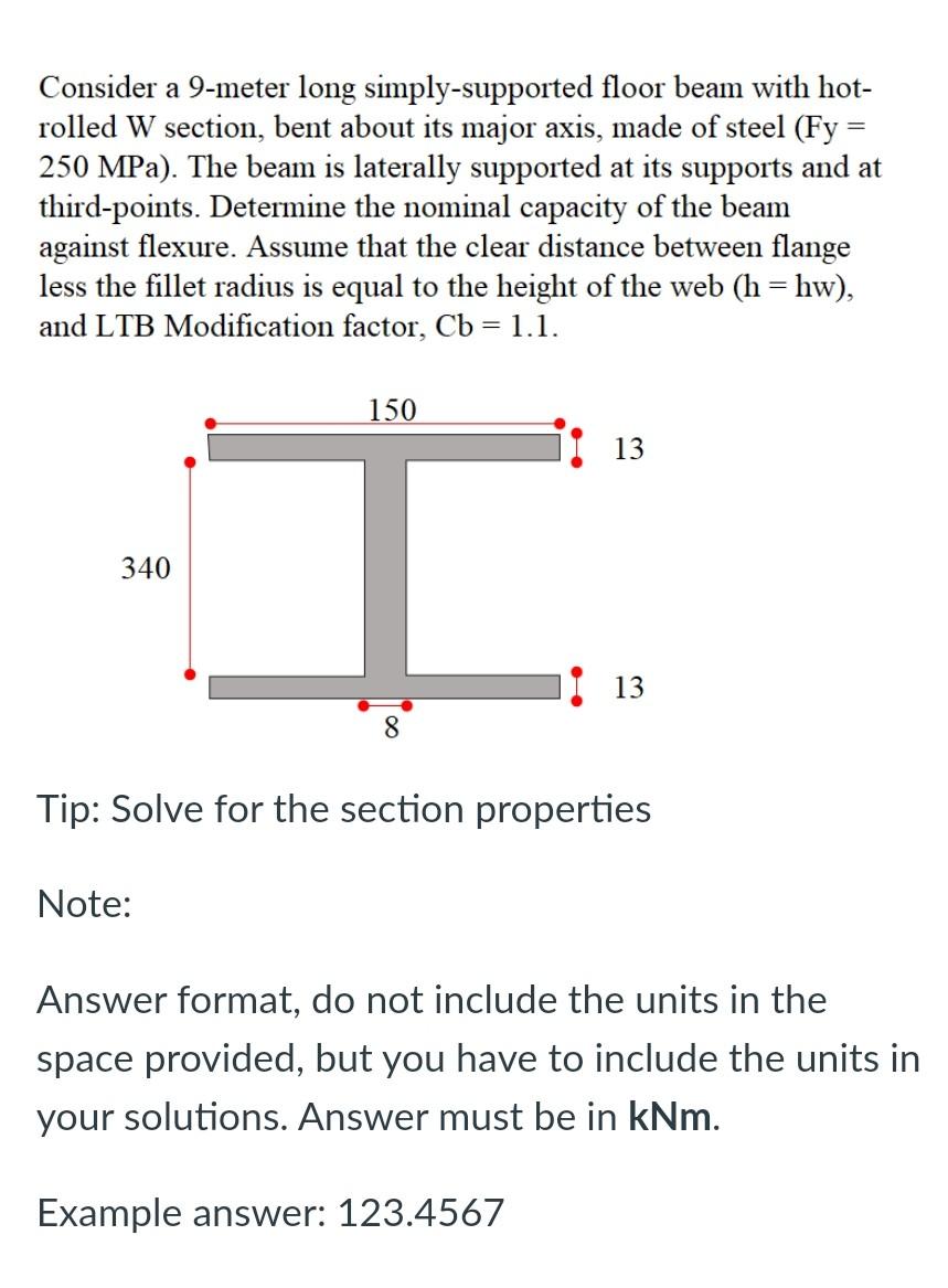 Solved Consider a 9-meter long simply-supported floor beam | Chegg.com
