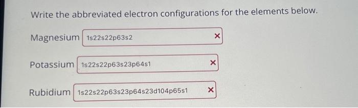 Solved Write the abbreviated electron configurations for the | Chegg.com