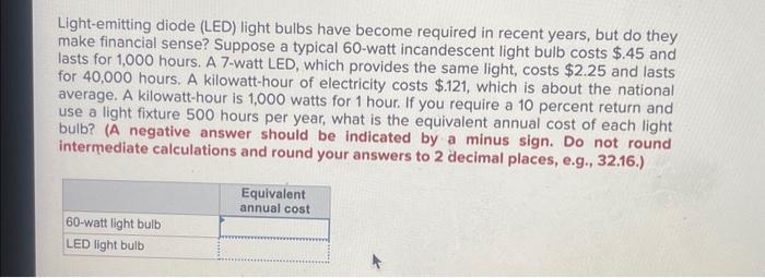 Solved Light-emitting diode (LED) ﻿light bulbs have become | Chegg.com