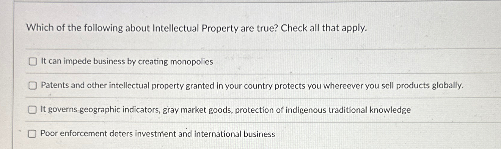 Solved Which of the following about Intellectual Property | Chegg.com
