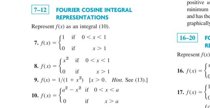 Solved FOURIER COSINE INTEGRAL REPRESENTATIONS Represent | Chegg.com