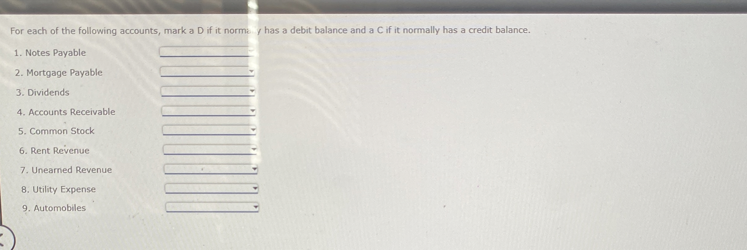 Solved For each of the following accounts, mark a D if it | Chegg.com