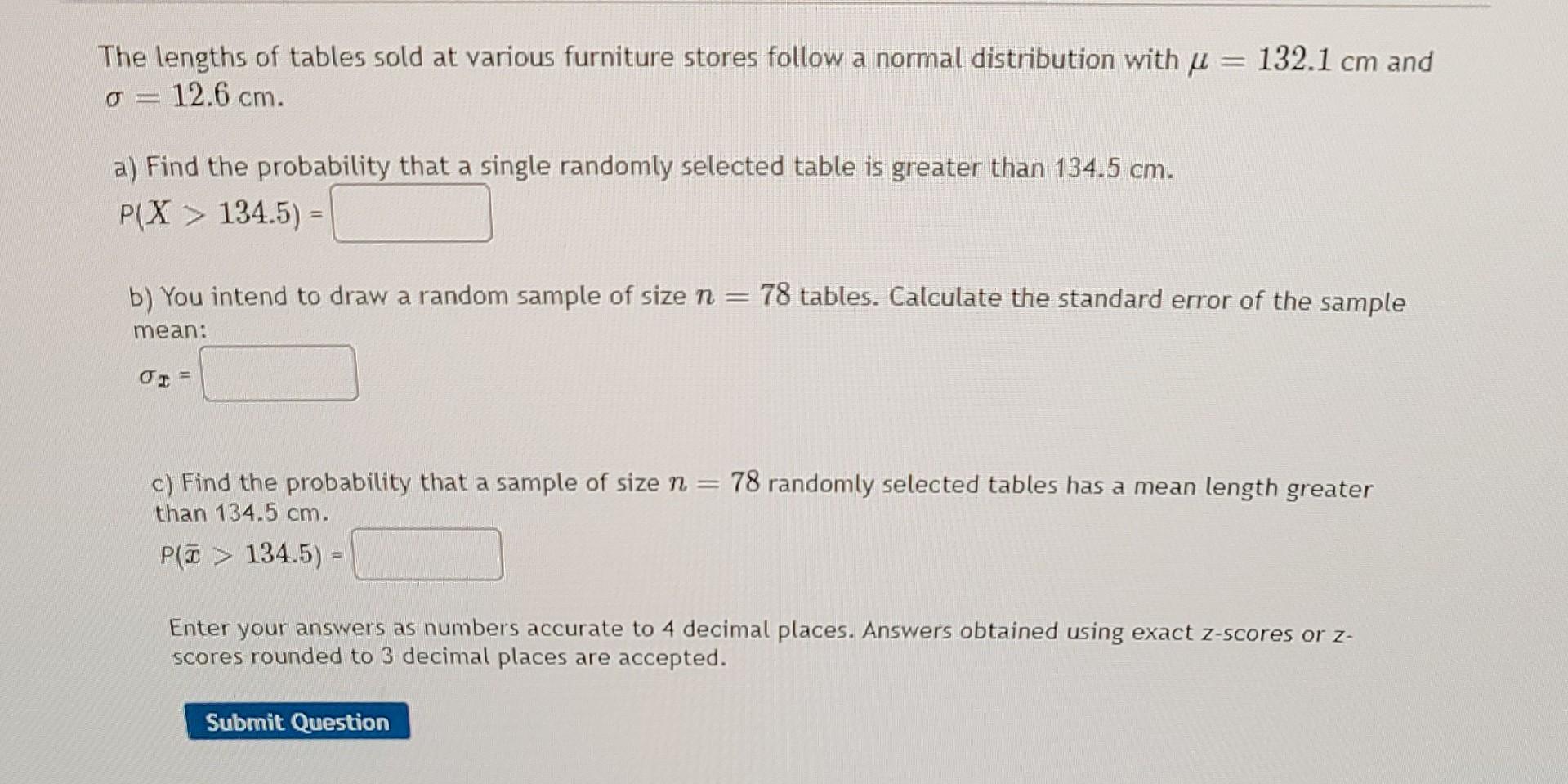 Solved The lengths of tables sold at various furniture | Chegg.com