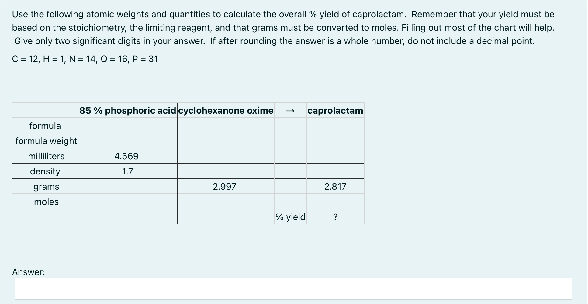 Solved Use the following atomic weights and quantities to | Chegg.com