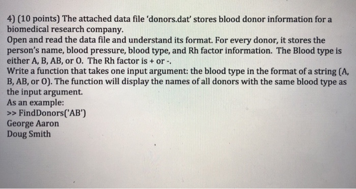 Solved 4) (10 points) The attached data file 'donors.dat' | Chegg.com