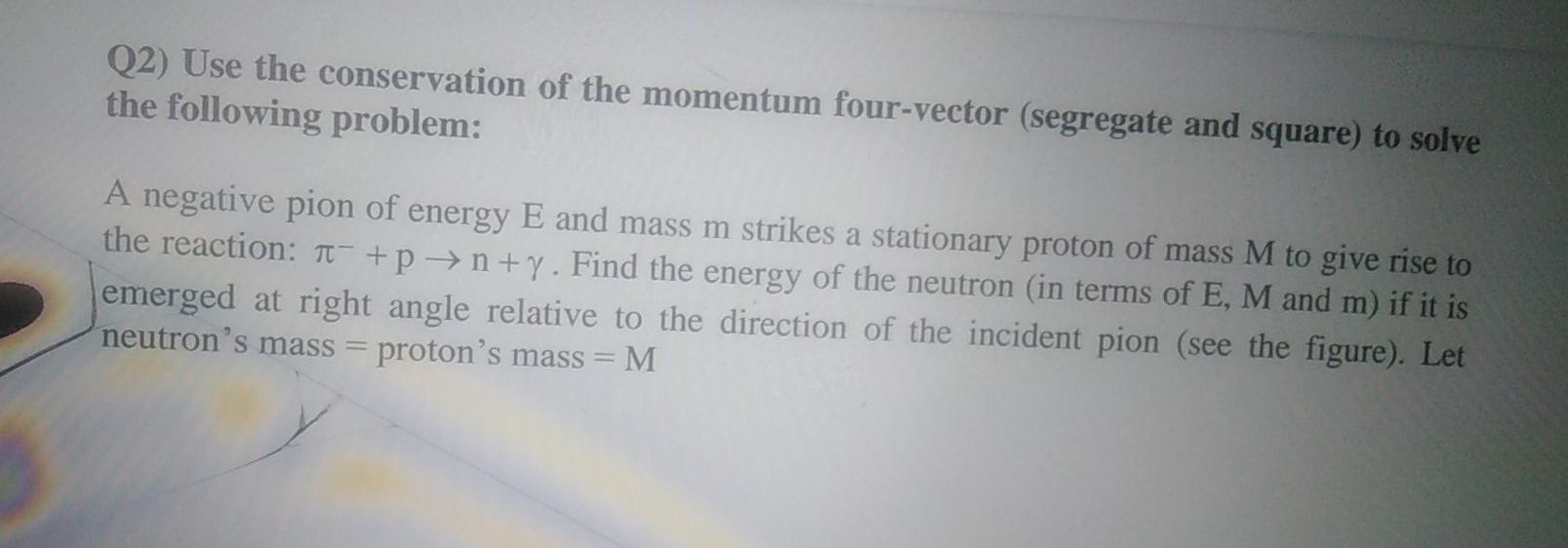 Solved Q2) Use the conservation of the momentum four-vector | Chegg.com