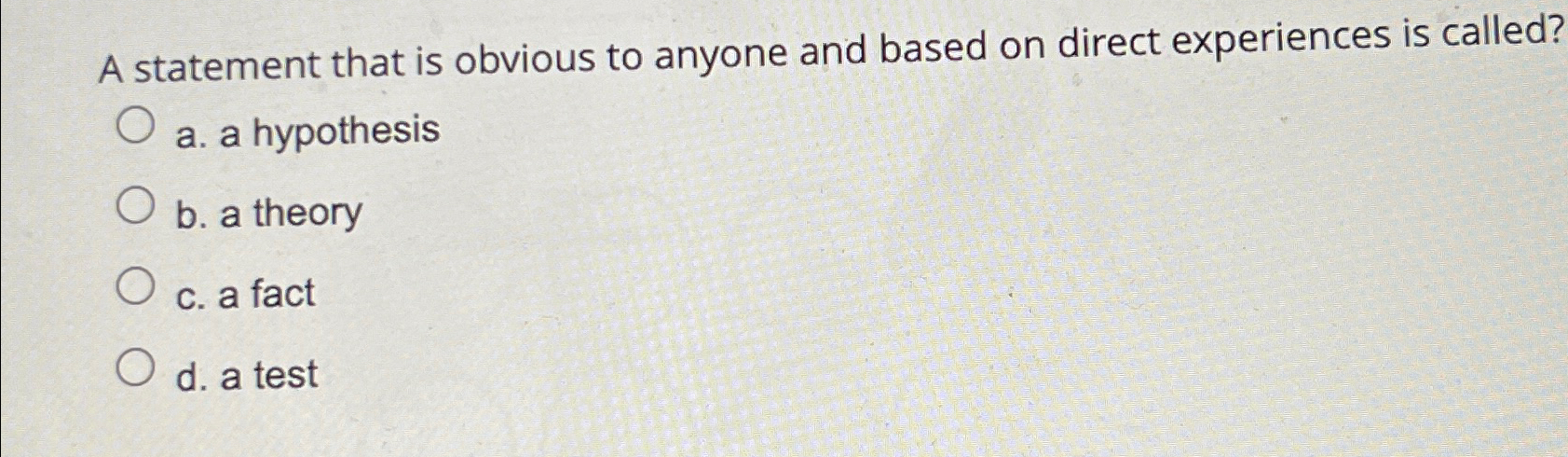 Solved A statement that is obvious to anyone and based on | Chegg.com