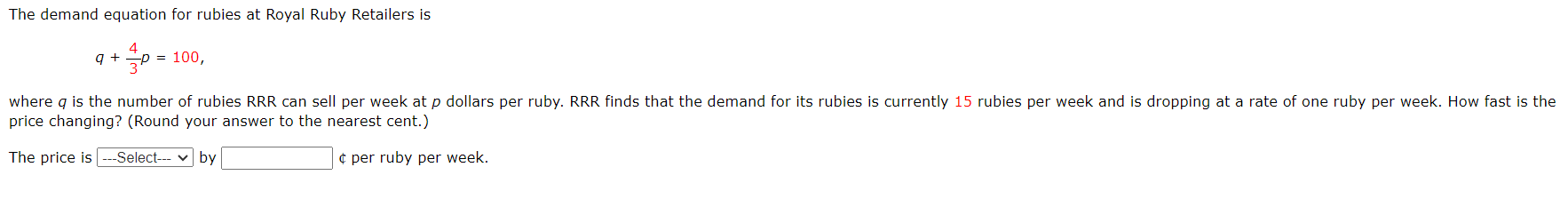 Solved The demand equation for rubies at Royal Ruby | Chegg.com