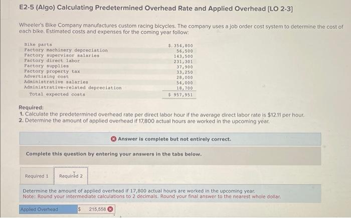 Solved E2-5 (Algo) Calculating Predetermined Overhead Rate | Chegg.com