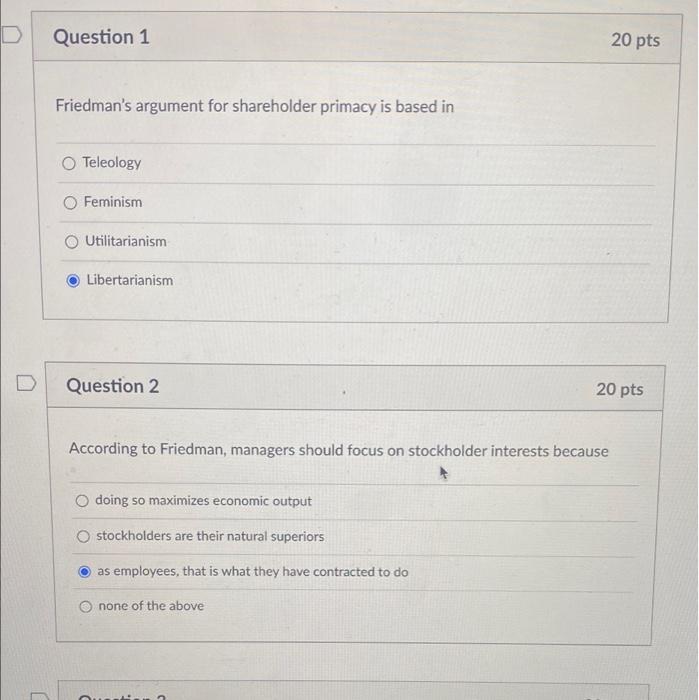 Solved 1. Friedman's argument for shareholder primacy is | Chegg.com