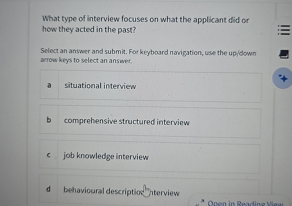 Solved What type of interview focuses on what the applicant | Chegg.com