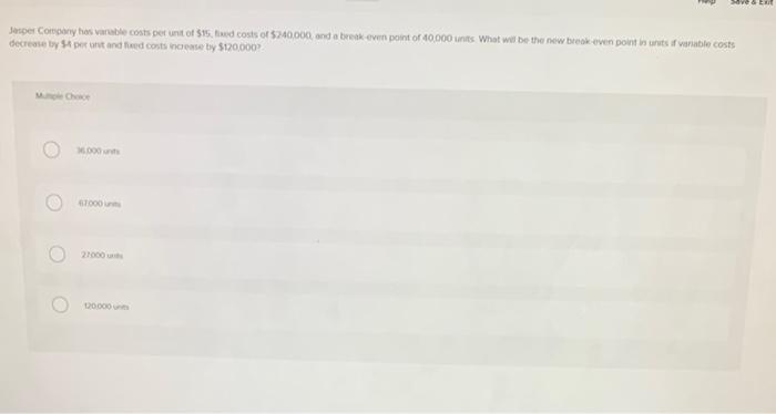 Solved ve & EX Jesper Company has variable costs per unit of | Chegg.com