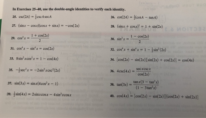 Solved In Exercises 25-40, use the double-angle identities | Chegg.com