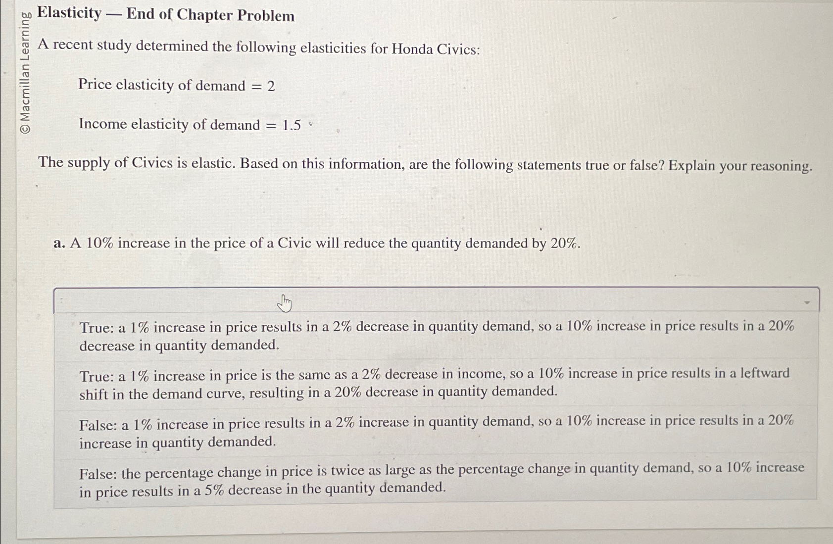 Solved ∞≤ ﻿Elasticity - ﻿End of Chapter ProblemA recent | Chegg.com