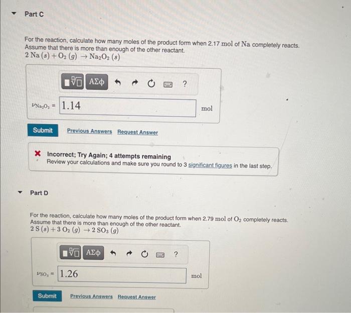 Solved For the reaction, calculate how many moles of the | Chegg.com