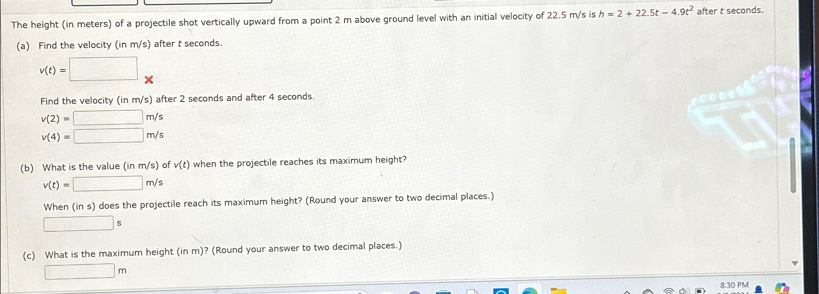 Solved The height (in meters) ﻿of a projectile shot | Chegg.com