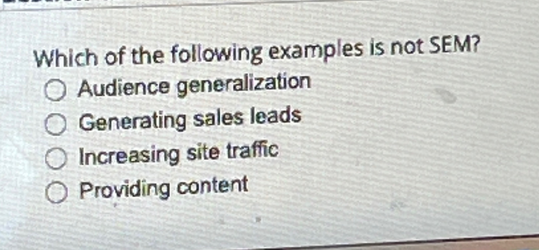 Solved Which of the following examples is not SEM?Audience | Chegg.com