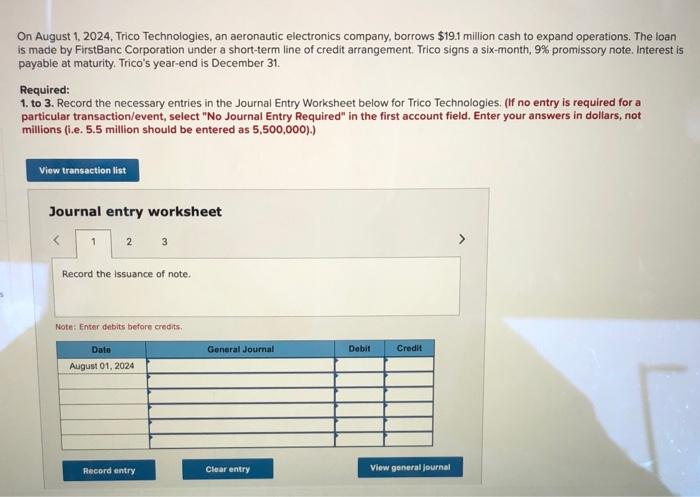 Solved On August 1, 2024, Trico Technologies, an aeronautic | Chegg.com