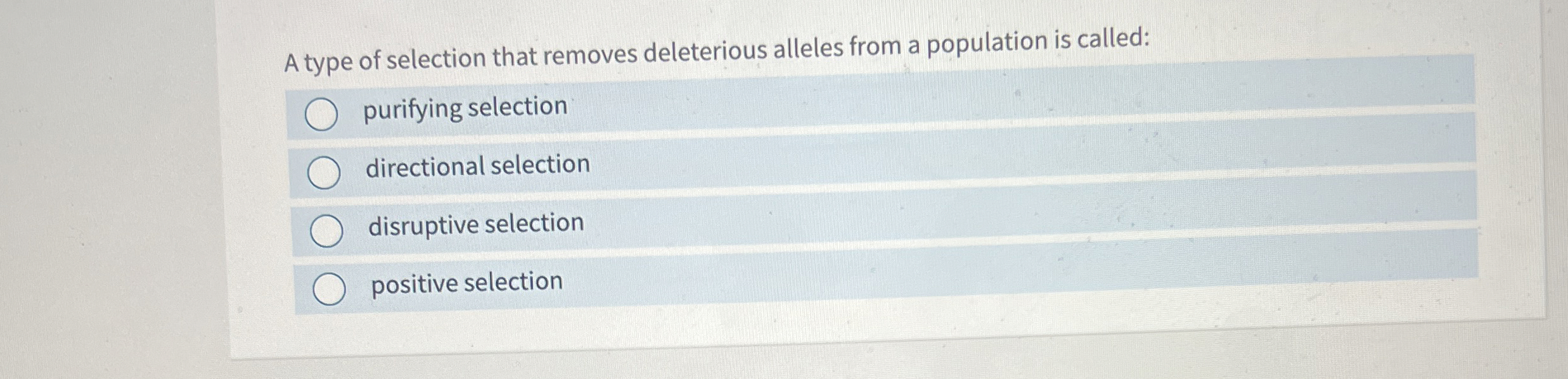 Solved A type of selection that removes deleterious alleles | Chegg.com