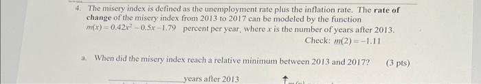 Solved 4. The misery index is defined as the unemployment | Chegg.com