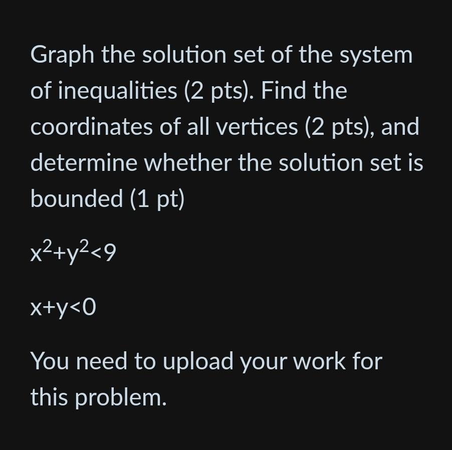 Solved Graph the solution set of the system of inequalities | Chegg.com