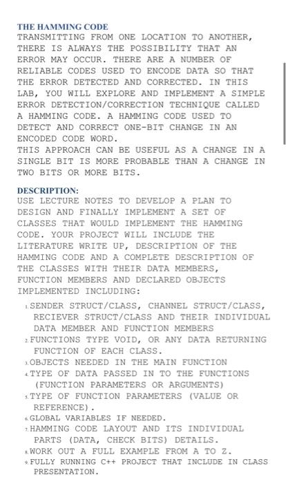 Solved THE HAMMING CODE TRANSMITTING FROM ONE LOCATION TO | Chegg.com