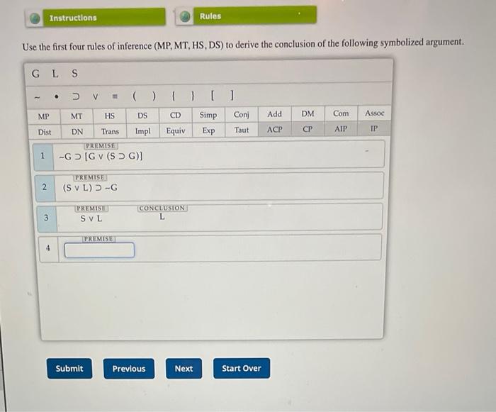Solved Use the first four rules of inference (MP, MT, HS, | Chegg.com
