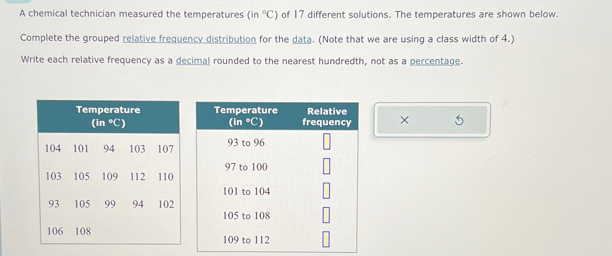 Solved A chemical technician measured the temperatures (in | Chegg.com