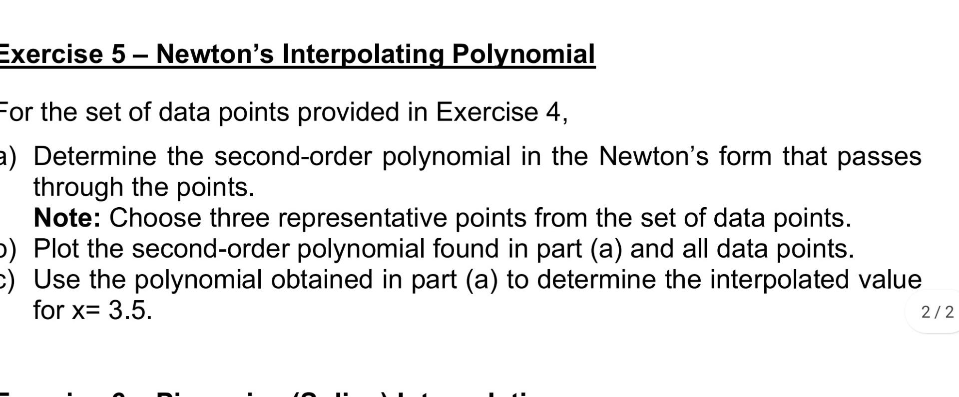 Solved Exercise 5 - Newton's Interpolating Polynomial For | Chegg.com
