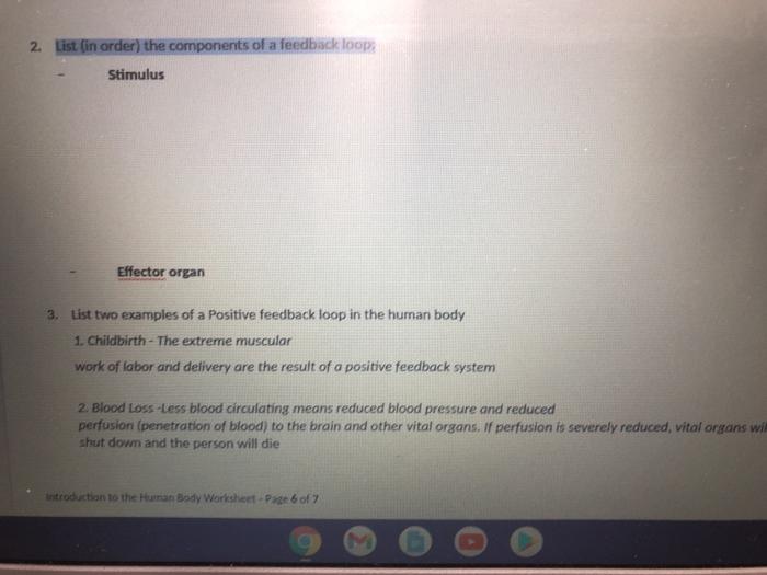 Solved 2. List (in order) the components of a feedback loop | Chegg.com