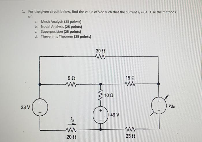 Solved 1. For the given circuit below, find the value of Vdc | Chegg.com