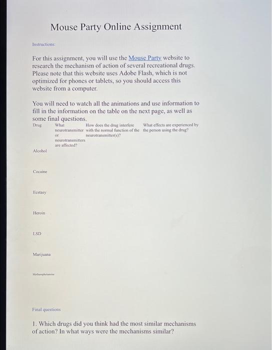 Solved Mouse Party Online Assignment Instructions For this | Chegg.com