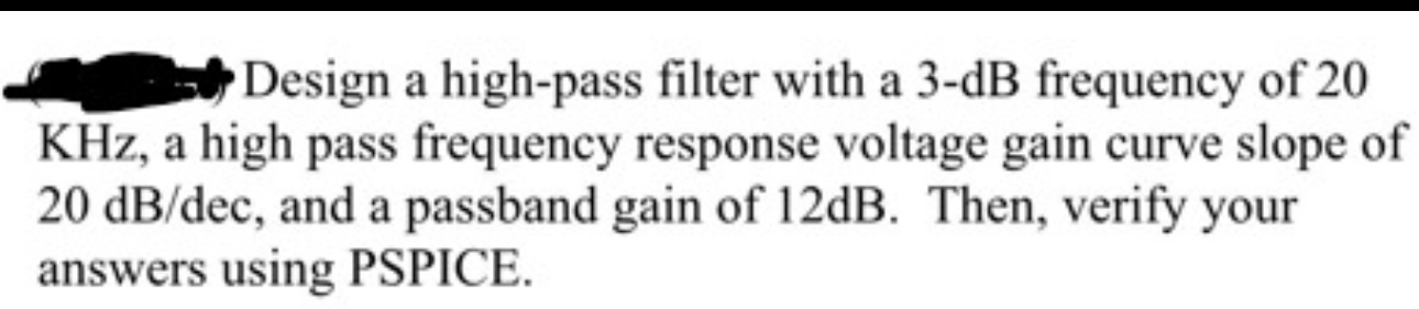 Solved Design a high-pass filter with a 3-dB frequency of | Chegg.com