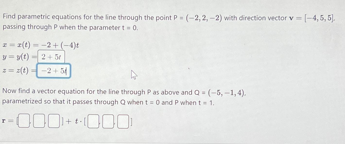 Solved Find parametric equations for the line through the | Chegg.com