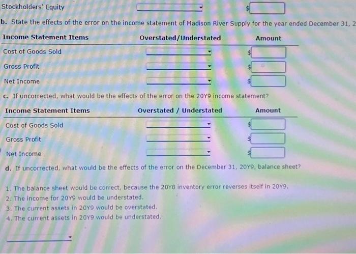 Solved Effect of errors in physical inventory Madison River | Chegg.com