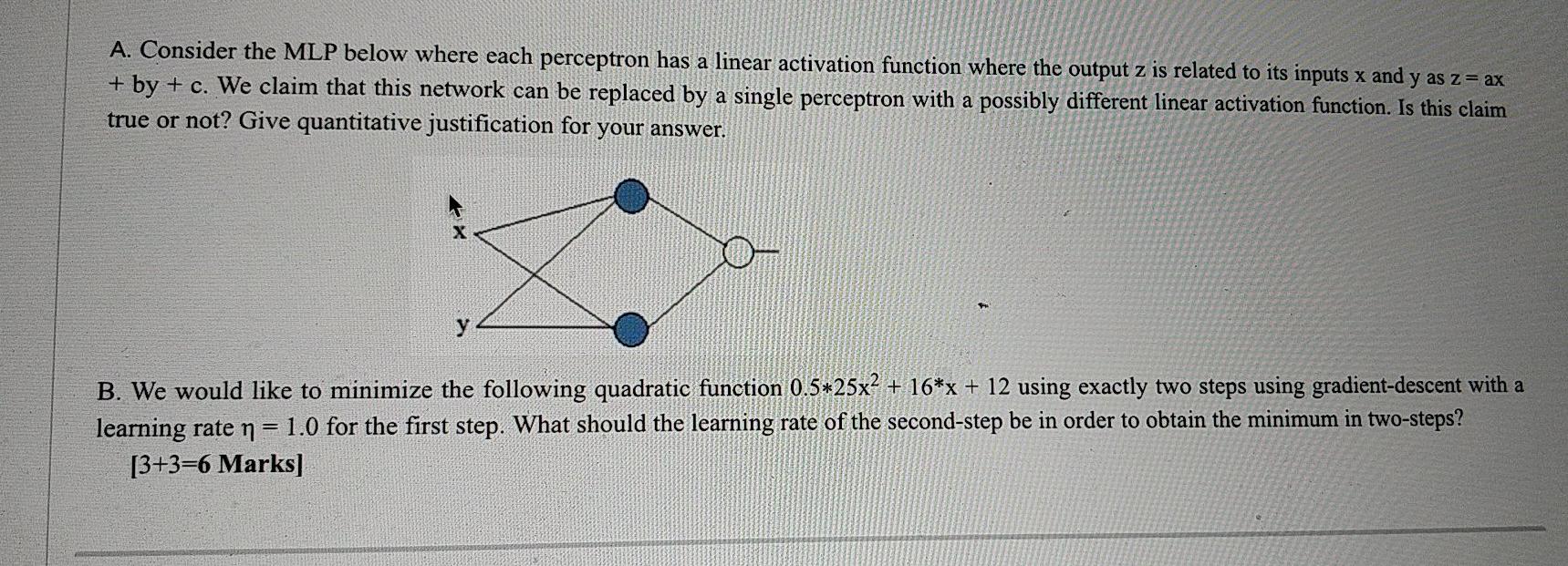 Solved A. Consider the MLP below where each perceptron has a | Chegg.com