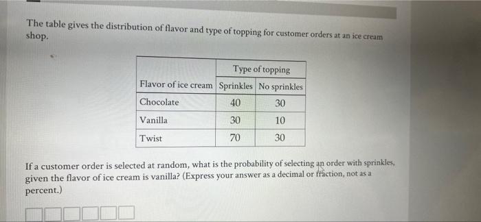 Solved The table gives the distribution of flavor and type | Chegg.com