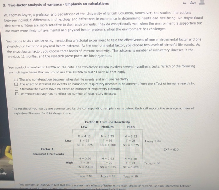Solved Aa Aa E 3. Two-factor analysis of variance - Emphasis | Chegg.com