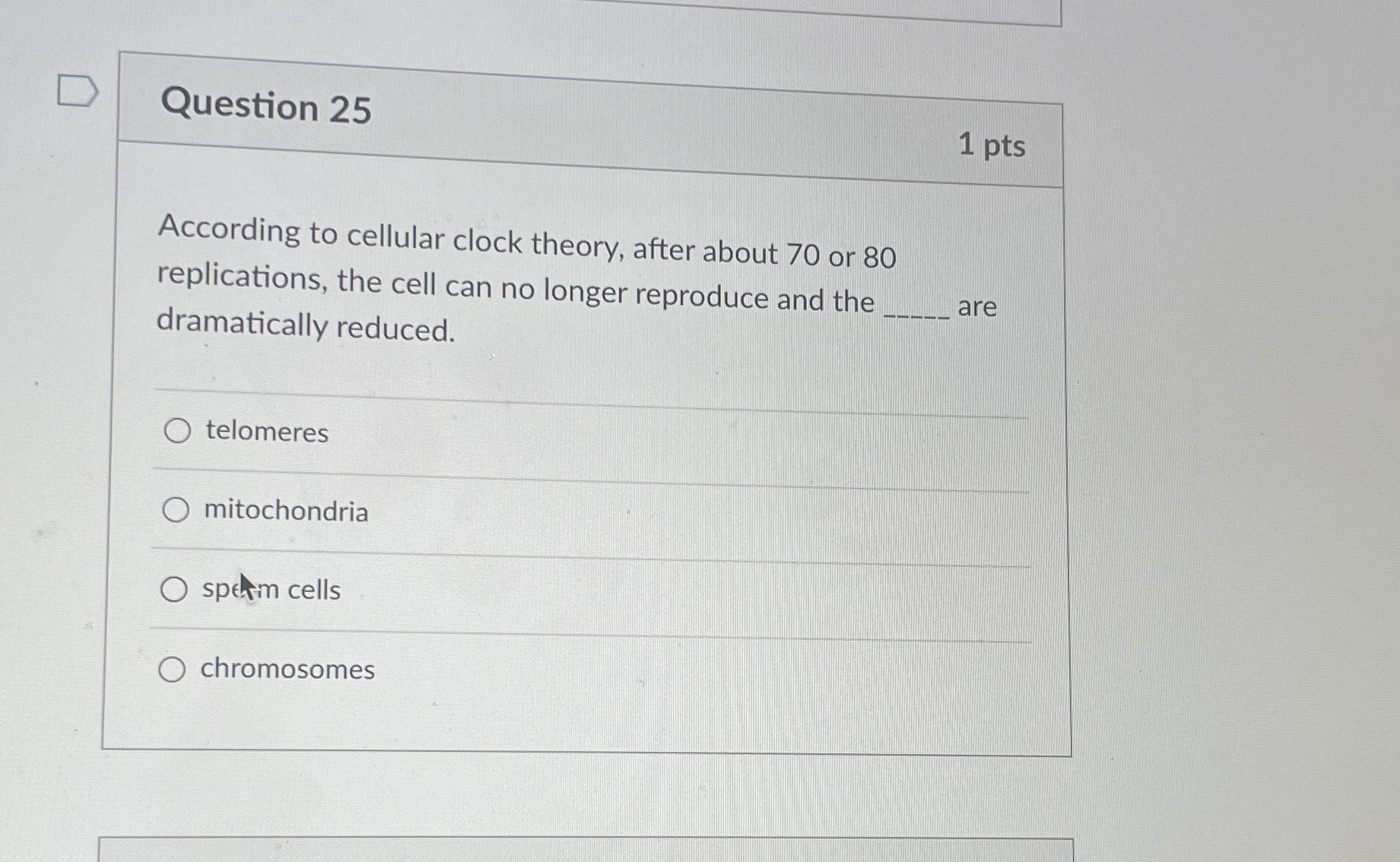 Solved Question 251 ﻿ptsAccording to cellular clock theory, | Chegg.com
