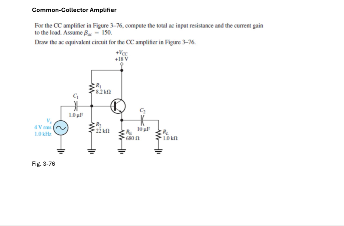 Solved Common-Collector AmplifierFor the CC amplifier in | Chegg.com