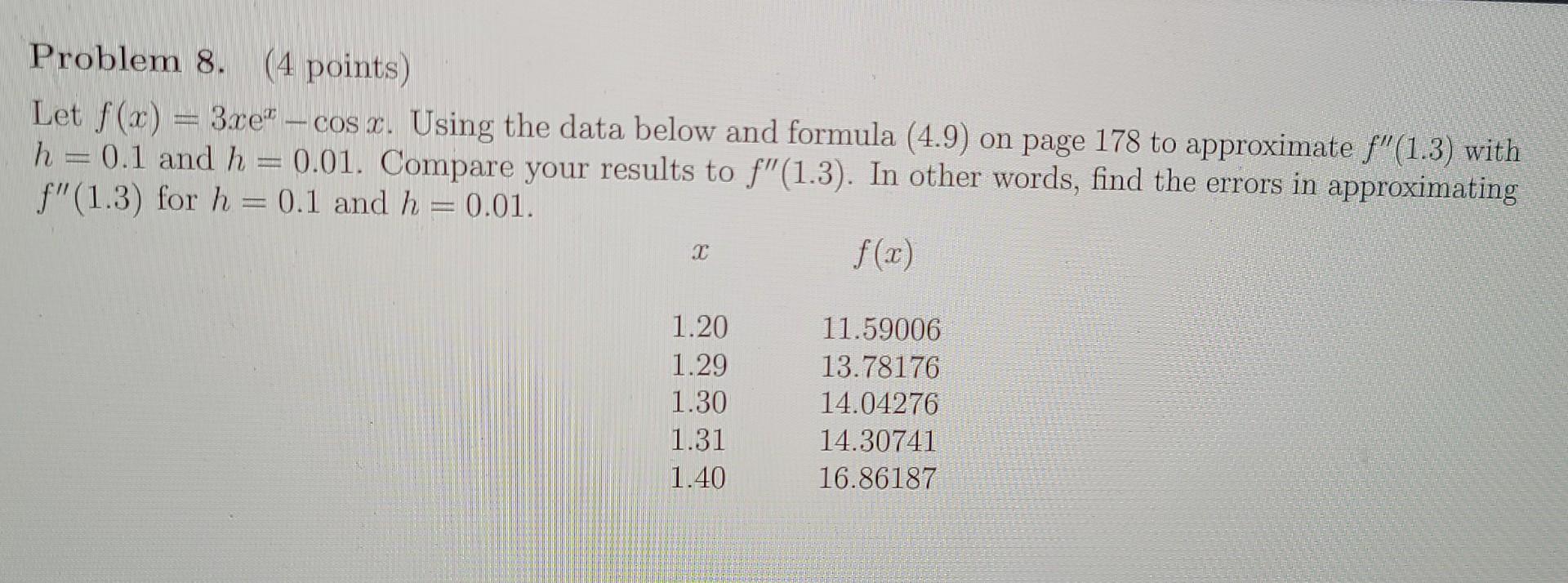 Solved Problem 8. (4 points) Let f(x)=3xex−cosx. Using the | Chegg.com