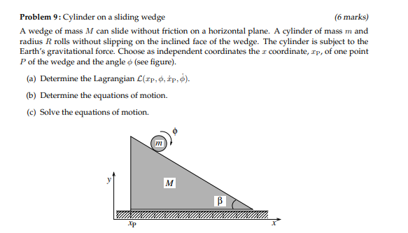 Solved Cylinder on a sliding wedgeA wedge of mass M ﻿can | Chegg.com