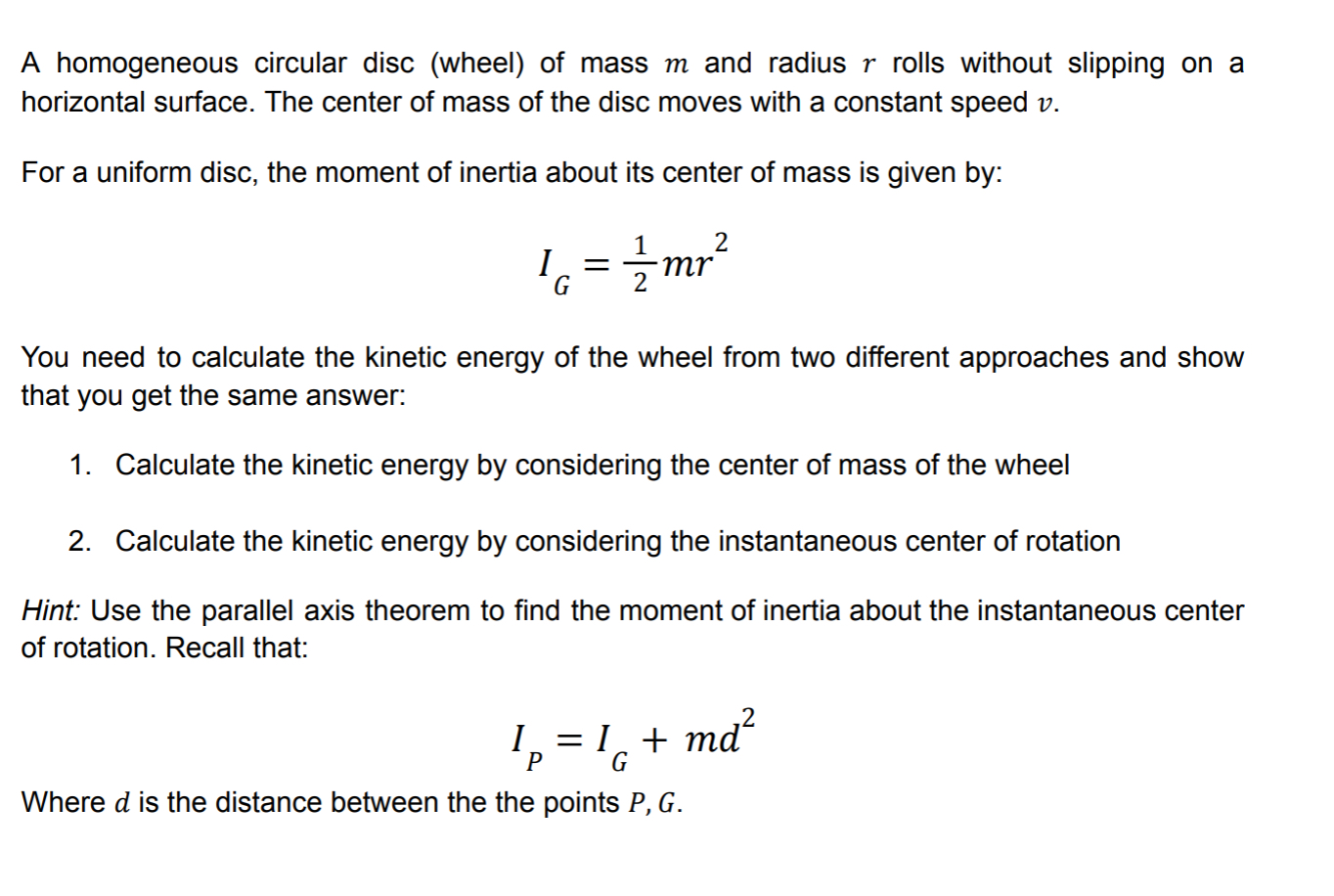 Solved A homogeneous circular disc (wheel) ﻿of mass \( ﻿m \) | Chegg.com