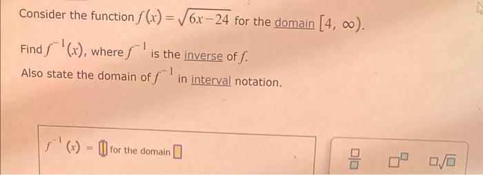 Solved Consider the function f(x)=6x−24 for the domain | Chegg.com