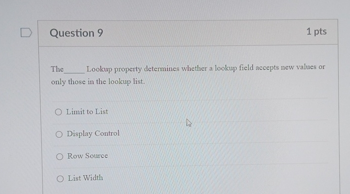 Solved Question 91 ﻿ptsThe ﻿Lookup property determines | Chegg.com