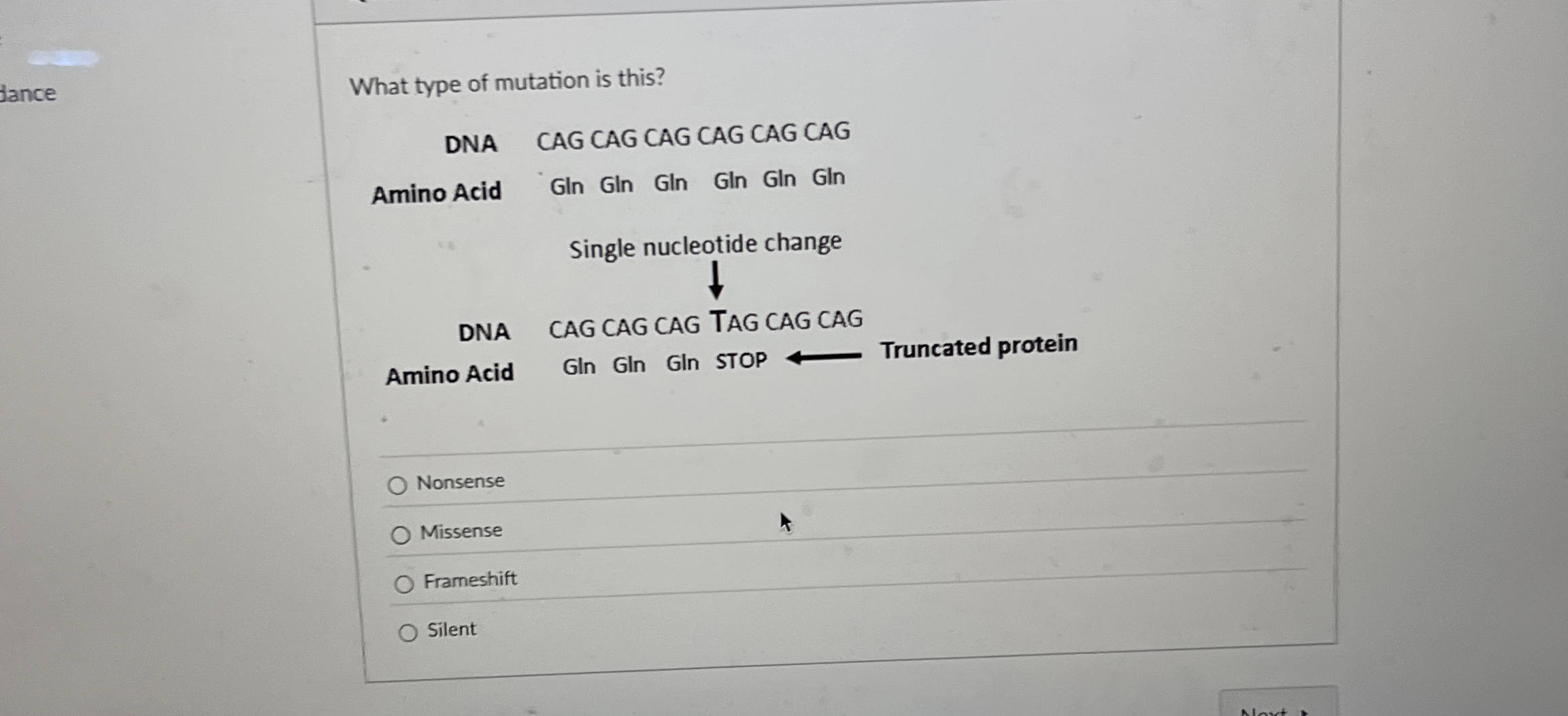 Solved What type of mutation is this?DNA CAG CAG CAG CAG CAG | Chegg.com