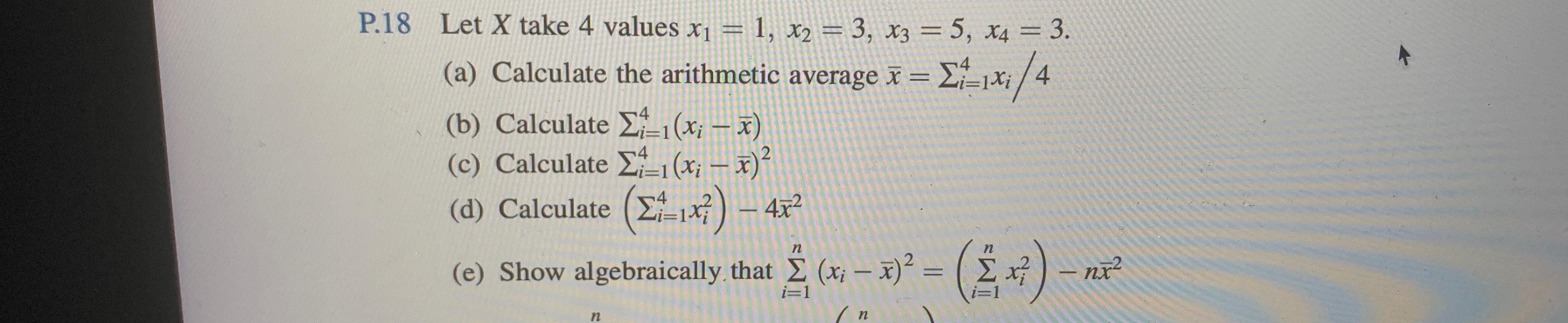 Solved P. 18 ﻿Let x ﻿take 4 ﻿values x1=1,x2=3,x3=5,x4=3.(a) | Chegg.com