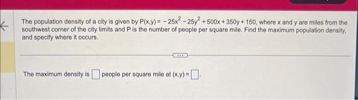 Solved The Population Density Of A City Is Given By Chegg